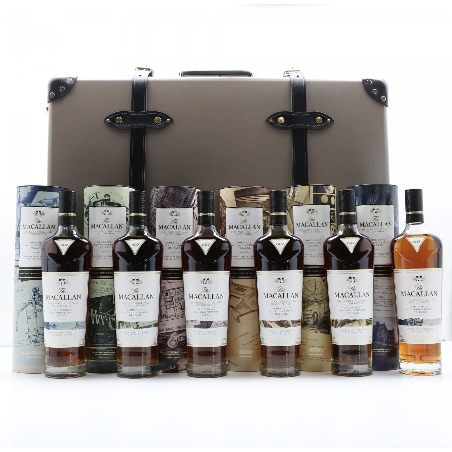 Macallan James Bond 60th Anniversary Release Decades I-VI With Globe-Trotter Suitcase 6 x 70cl ...