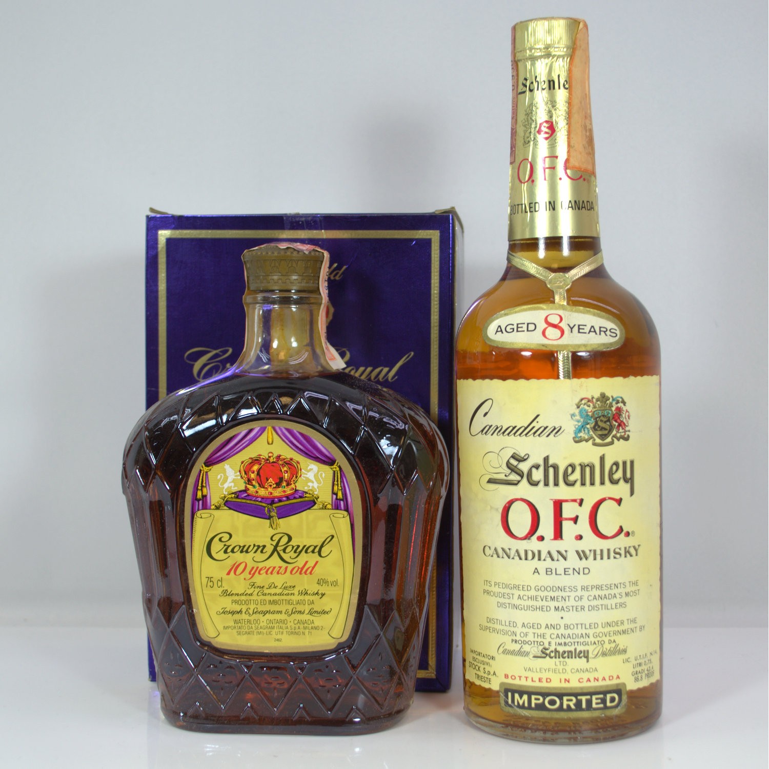 Schenley Canadian Whisky O.F.C. Over 8 Years Old 75cl & Crown Royal 10 ...
